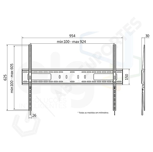 Suporte TV Fixo TELAS GIGANTES 55 à 100 Polegadas - ELG N01V8 - ABC ...