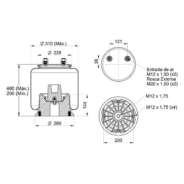 Bolsa Pneumática Suspensão Eixo Carreta Facchini c/ Base - Uouu