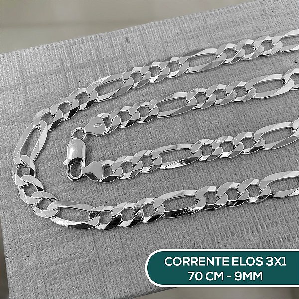 Corrente Masculina de Prata 925 Elos 3x1 9mm | Atacado de Prata 925 ... Corrente Masculina de Prata 925 Elos 3x1 9mm | Atacado de Prata 925 ...