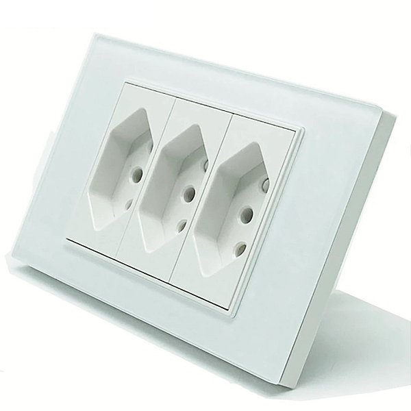 Tomada Tripla 10A ou 20A Acabamento Premium Vidro Temperado 4x2 ...