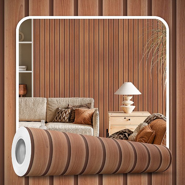 Papel De Parede Autoadesivo Pra Quarto Madeira Ripado Vertical Marrom