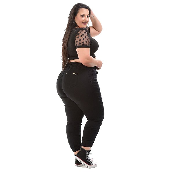 Calça Jeans Xtra Charmy Plus Size Jogger Valmy Preta - Ane Jeans - 12 Anos
