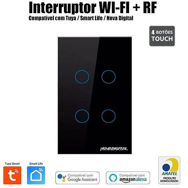 Interruptor Inteligente Nova Digital de 4 Botões Preto Padrão 4x2 ...