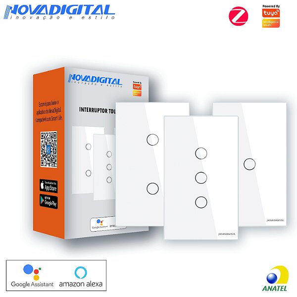 Interruptor Inteligente Zigbee Nova Digital Tuya de 3 Botões Branco ...