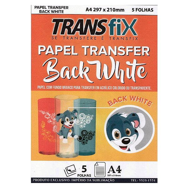 Papel transfer back white 90g 5 folhas - Império do Transfer | Produtos ...