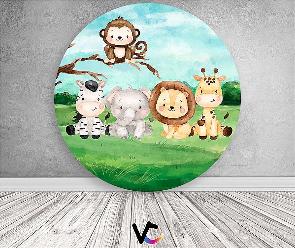 Painel De Festa Redondo 1,50x1,50 - Safari Aquarela 007 - Via Cores ...
