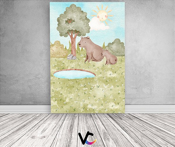 Painel De Festa Vertical 1,50 x 2,20 - Safari Capivara Aquarela 044 ...