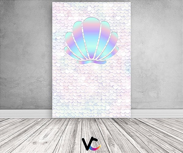 Painel De Festa Vertical 1,50 x 2,20 - Escamas de Sereia e Concha 018 ...