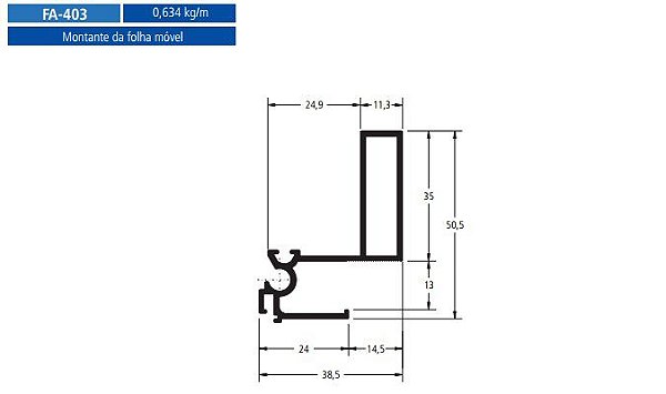 FA-403 3.80 KG POR BARRA 6,00 FACHADA ATLANTA ESQUADRIA DE ALUMINIO - ALLUWEB SHOPPING DO ALUMINIO