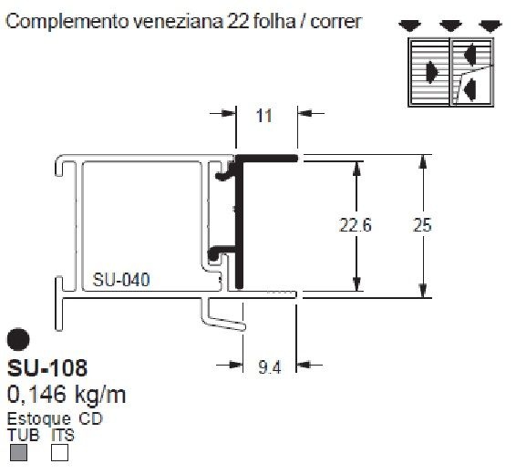 SU-108(ALS-108) 0,876 KG BARRA 6,00 ML LS - ALLUWEB SHOPPING DO ALUMINIO