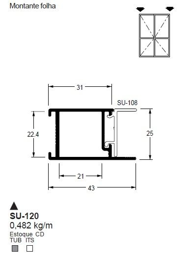 SU-120(ALS-120) 2,89 KG BARRA 6,00 ML LS - ALLUWEB SHOPPING DO ALUMINIO