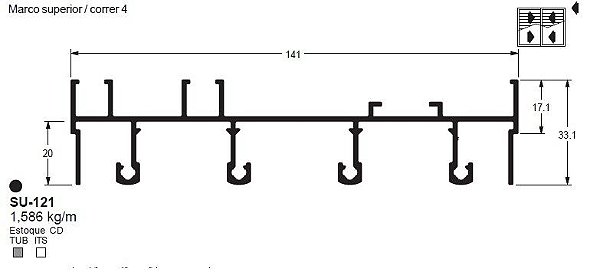 SU-121(ALS-121) 9,51 KG BARRA 6,00 ML LS - ALLUWEB SHOPPING DO ALUMINIO
