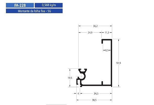 FA-228-MONTANTE DA FOLHA FIXA SG- 3,41 KG BARRA 6,00 ML FACHADA ATLANTA - ALLUWEB SHOPPING DO ...