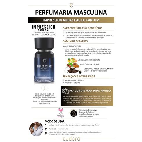 Impression Audaz Eau de Parfum Eudora 100ml - Cosmeticos da ray