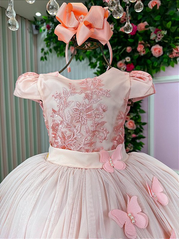 Vestido Juvenil Vila Lelê Salmão Borboletas - BELLI KIDS ATACADO