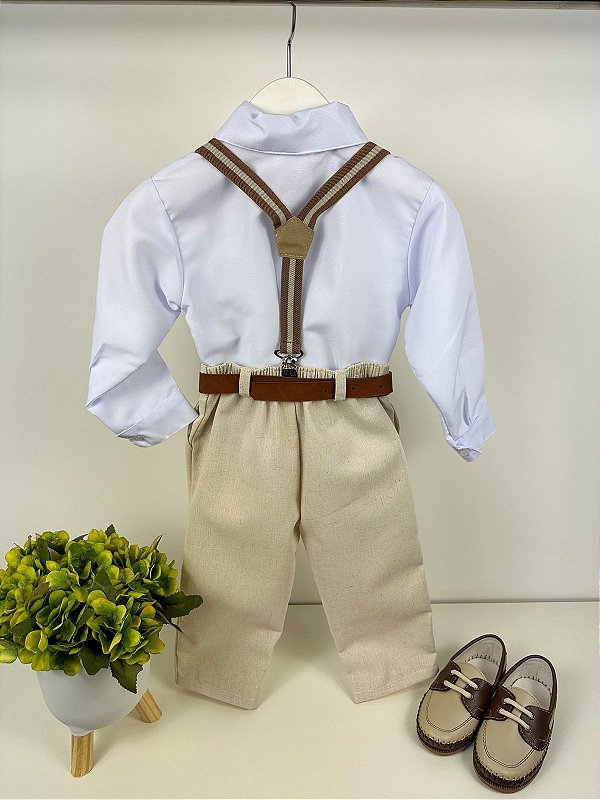 Conjunto Miss Cherry Meninos Social Suspensorio Marrom - BELLI KIDS ATACADO
