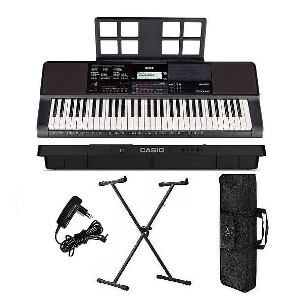 Kit Teclado Musical Ct-x700 Bivolt Casio - 61 Teclas + Fonte + Suporte + Capa - USB, Pedal ...