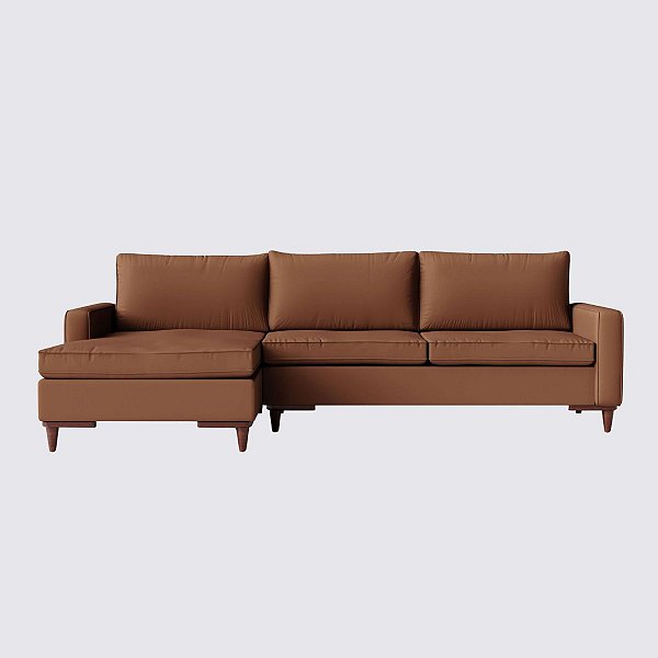 Sofá Living Fixo Viena com Chaise 2,40m em Veludo Bronze - Home Mobily Móveis