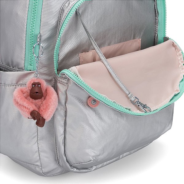 Mochila Kipling Seoul 27L Prata Polished - Viajante Moderno
