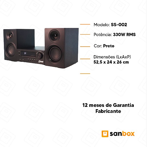 Mini System SS-002 SSOUND CD/MP3/Bluetooth/Rádio - 330W l Sanbox - Sanbox
