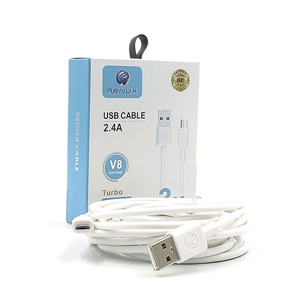 Cabo Micro Usb V8 Turbo 3 metros Branco - Ion Cabos