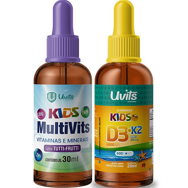 Kit Imunidade Kids - Vitamina D3 K2 Mk7 Kids + MultiVits Kids - Uvits ...