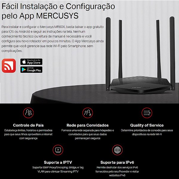 Roteador Mercusys MR60X AX1500 - Crystal Informática