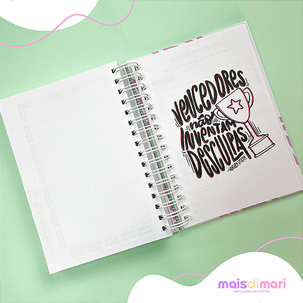 Planner Permanente : Alfabeto Floral Dourado/Branco - maisdimari - Papelaria Personalizada