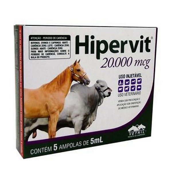 Hipervit 20.000 Mcg 5 Ampolas de 5 mL - Vetnil - Kajavet Farmácia ...