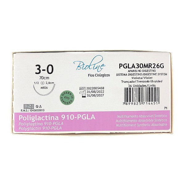 PGLA - Fio Poliglactina-910 Nº 3-0 70 cm 1/2 R 2,6 cm Unitário - Bioline - Kajavet Farmácia ...
