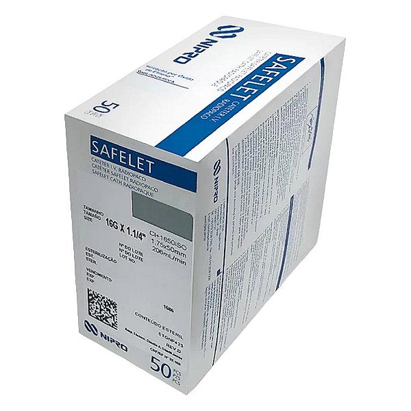Cateter Intravenoso Safelet 16G x 1 1/4" Caixa Com 50 Unidades - Nipro ...