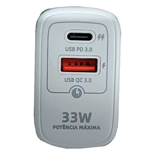 Fonte USB PD 3.0-33W / USB + TYPE-C / PD-38 - Alpha Tech