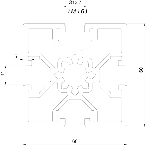 Perfil de Alumínio 60x60 mm Básico ALU-CEK | Colunas e Travessas - Loja ...