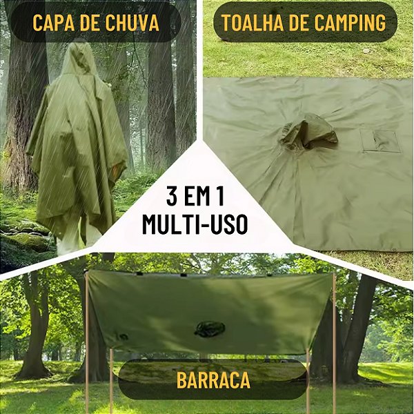 Poncho Militar Impermeável Ripstop 210T Multi-Uso - LOJA WWART - Tático Militar | Airsoft ...