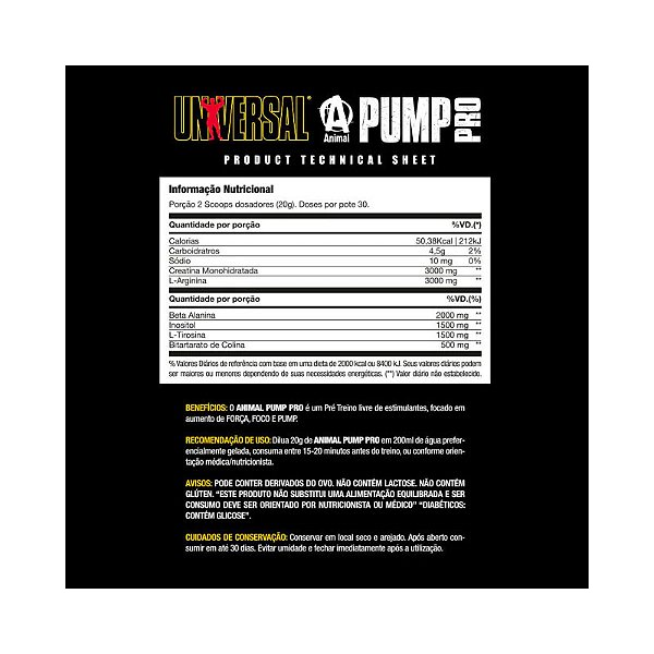 ANIMAL PUMP PRO LIMONADA COM MORANGO - 600G UNIVERSAL NUTRITION ...