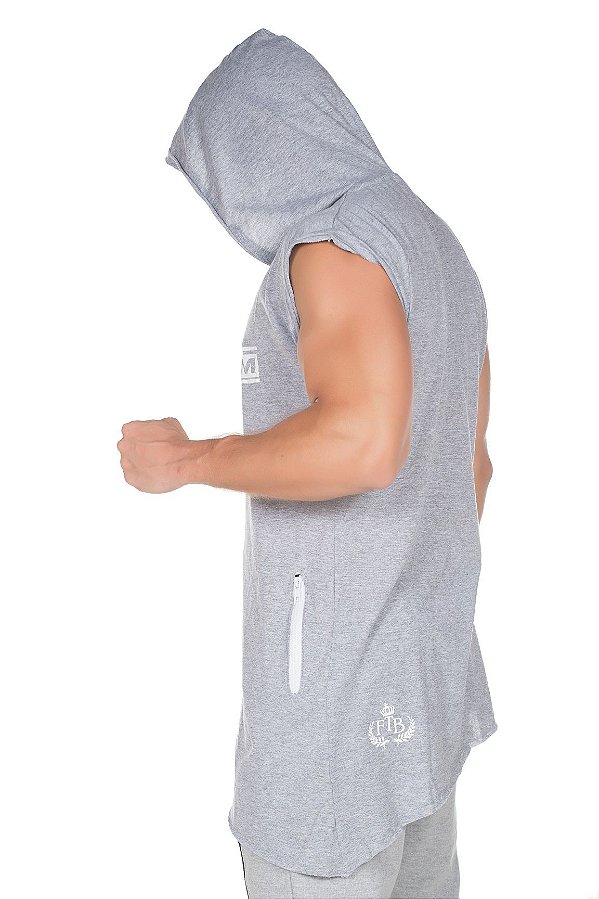 Regata Long com capuz - Cinza Mescla - Fit Training Brasil