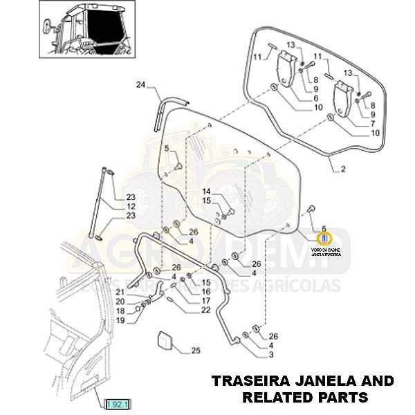 VIDRO DA CABINE JANELA TRASEIRA - NEW HOLLAND T6010 / T6020 / T6030 ...
