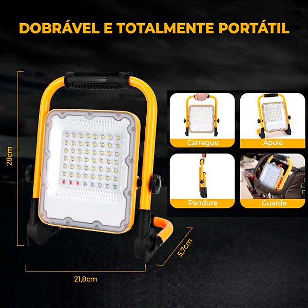 Refletor Portátil Recarregável Luz de Emergência LED 100W Potente 6500K ...