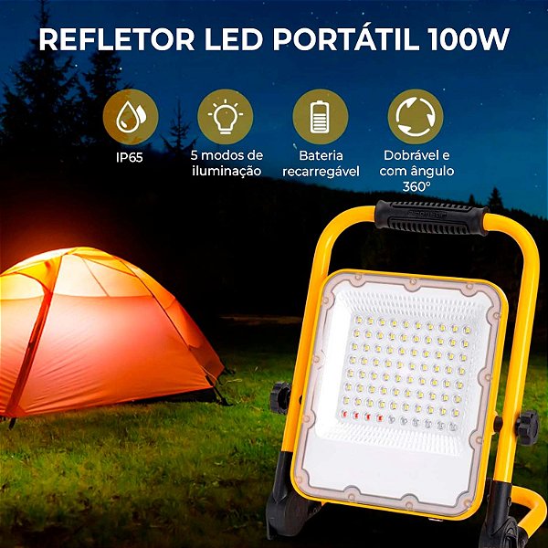 Refletor Portátil Recarregável Luz de Emergência LED 100W Potente 6500K ...