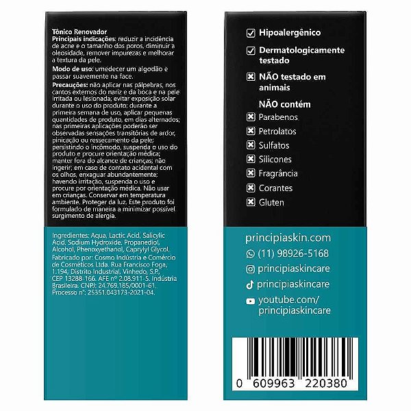 Principia Tônico Skincare 7% Ácido Lático + 1% Ácido Salicílico AL-7 Com 120ml - Cosméticos ...