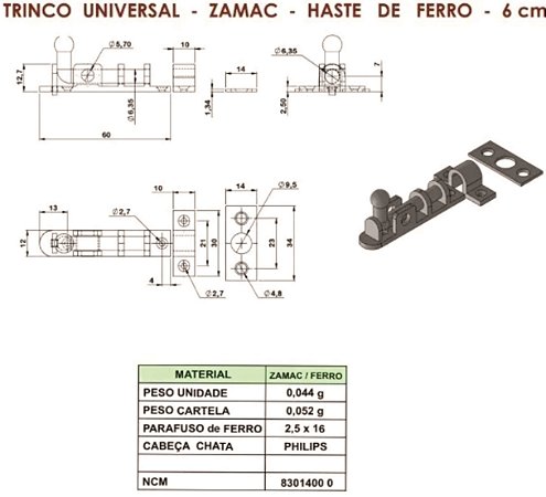 Ferrolho Trinco Fecho Redondo União Mundial Preto Fosco 06cm - Polifer ...