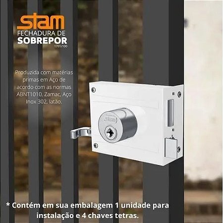 Fechadura Tetra de Sobrepor Portão 1701/100 Inox Branca Stam - Polifer ...