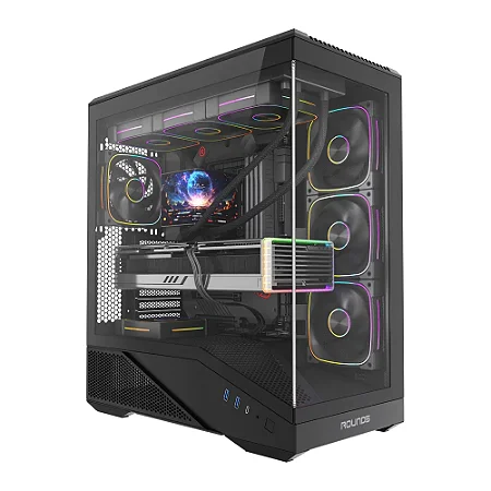 GABINETE GAMER ROUND5 ICEBOX BLACK PRETO COM LATERAL E FRONTAL EM VIDRO ...