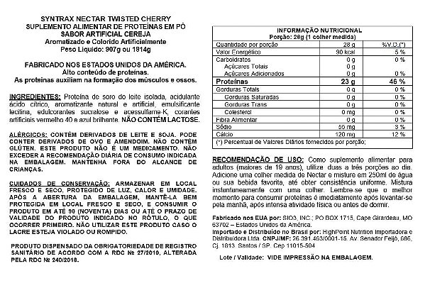 Nectar Syntrax - Whey Isolado Twisted Cherry (Cereja) 907g - IMPORTADO ...