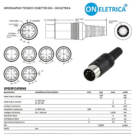 Conector 4 Pinos Padrão DIN Macho Lado Cabo - ON ELETRICA - Melhores ...