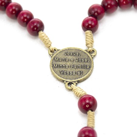 Terço Sagrada Familia Madeira Vermelha 8mm - Amém decoração religiosa