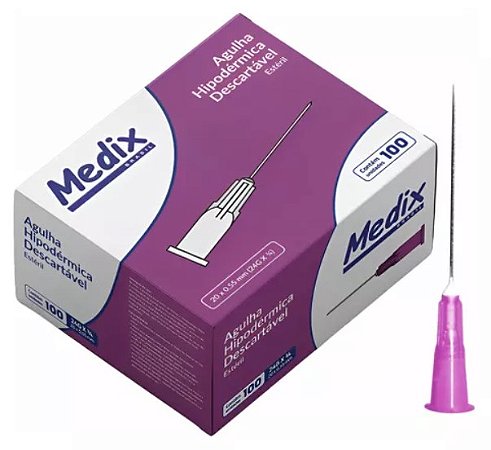 Agulha Hipodérmica Descartável 20x0,55mm 24g (Roxa) Caixa C/100 - Medix ...