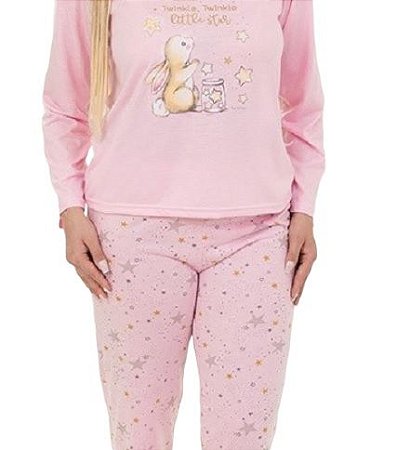 Pijama Feminino Adulto Manga Longa Estrelas Izitex - Outlet do Brás