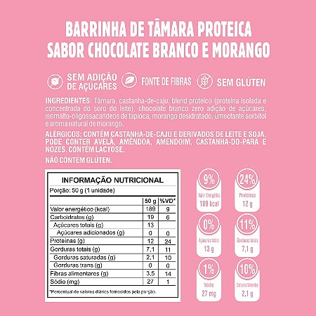 Barra DacoPro Protein Bar Choco Branco e Morango 600g (Display 12 un ...