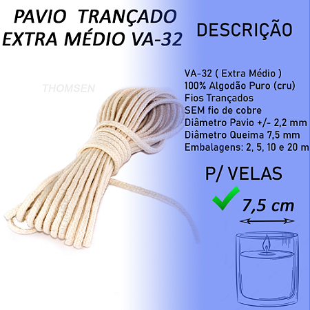 Pavio Extra Médio VA-32-100% Algodão Trançado Velas Artesanais - Aqui ...
